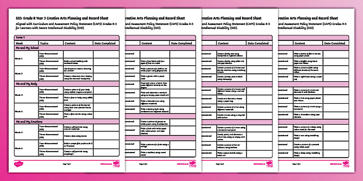 SID: Grade R Year 3 Creative Arts Planning and Record Sheet