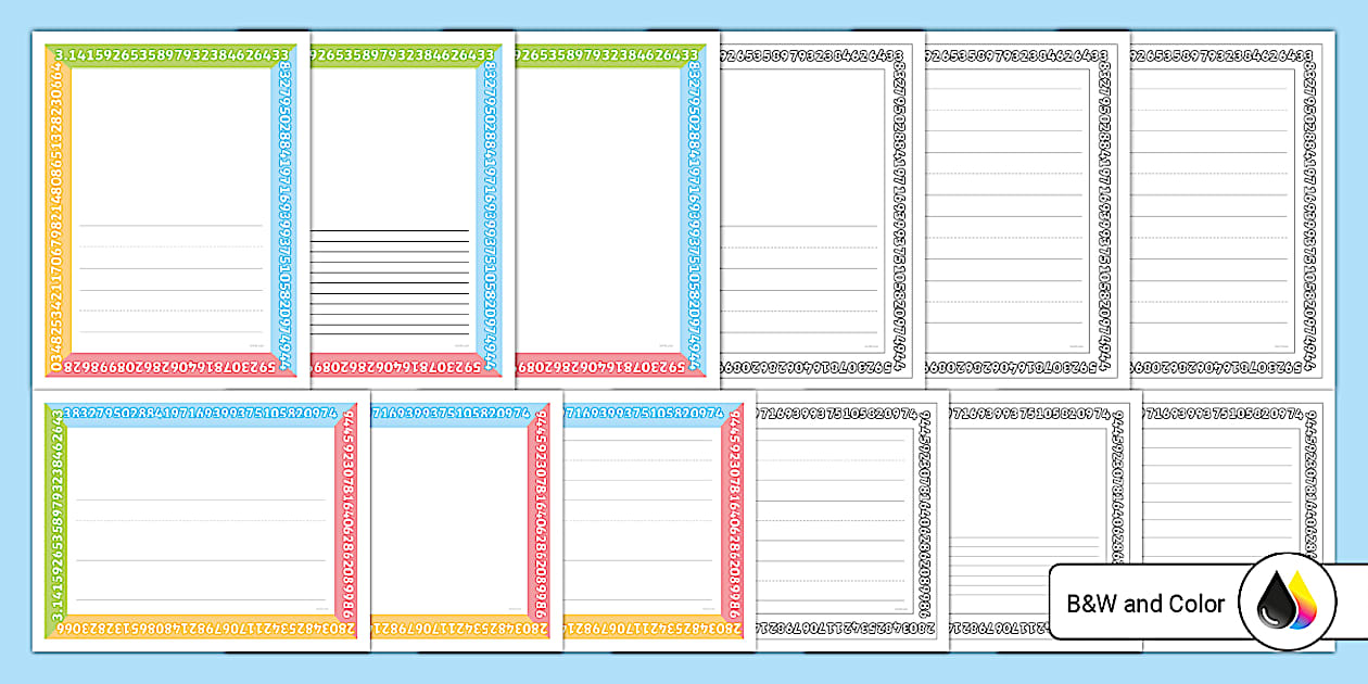 Blank and Lined Journal Writing Pages - Digits of Pi Border