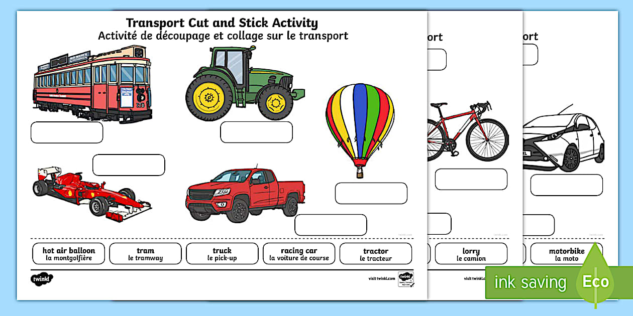 Transport Scene Labelling Cut and Stick Worksheet English/French ...