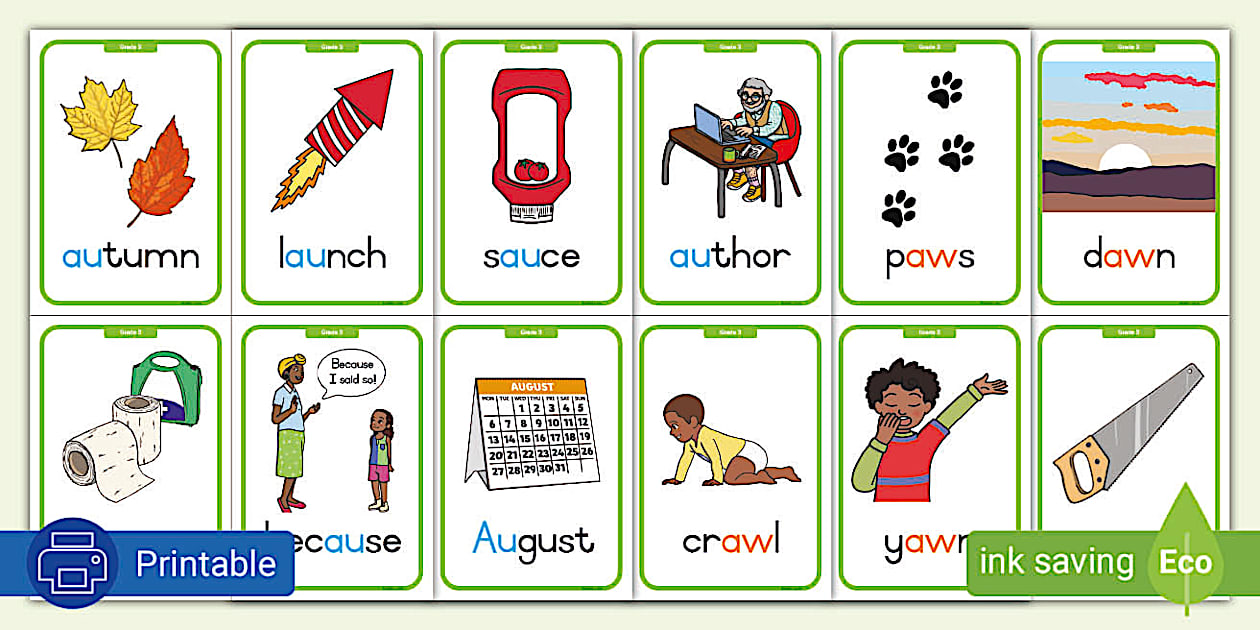 Grade 3 Phonics: aw au: Flashcards (Teacher-Made) - Twinkl