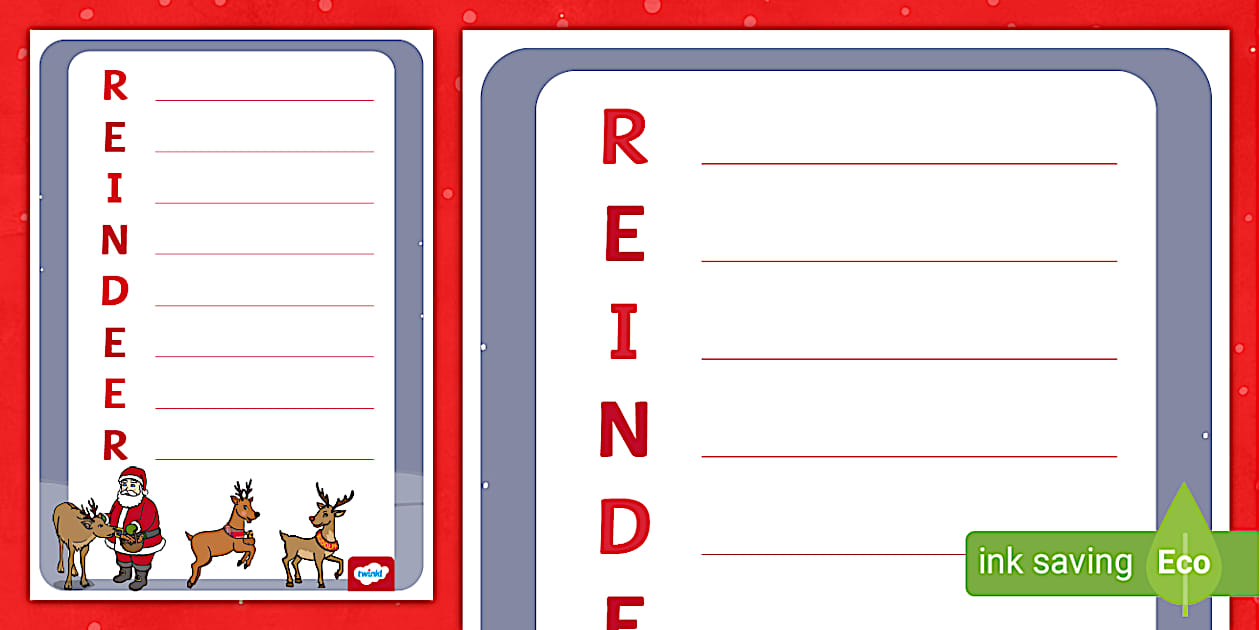 Reindeer Acrostic Poem Template (teacher made) - Twinkl