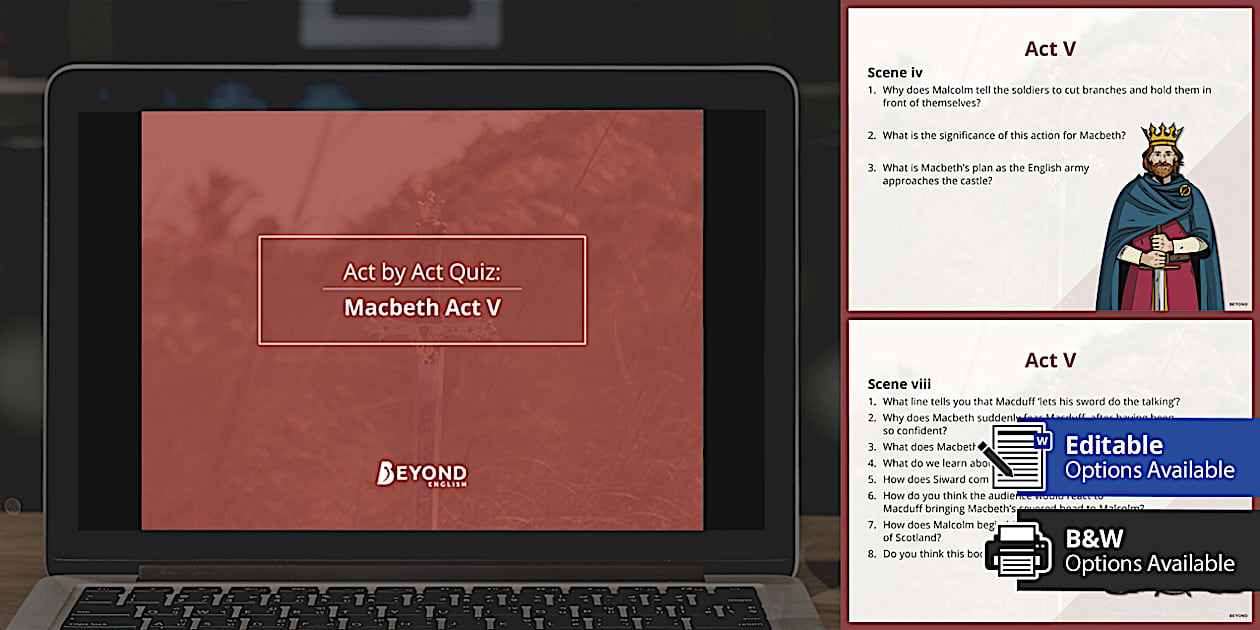 Macbeth Plot Revision Quiz Act IV PowerPoint (teacher made)