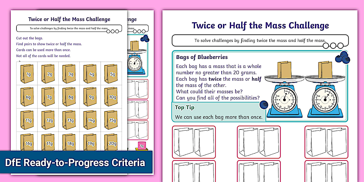 👉 Solve Challenges by Finding Twice the Mass Maths Worksheets