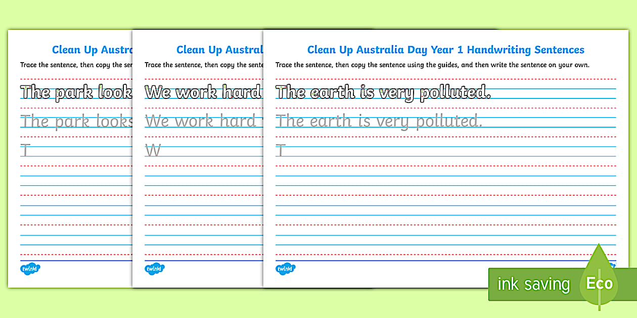 Clean Up Australia Day Year 1 Handwriting Worksheet - Twinkl