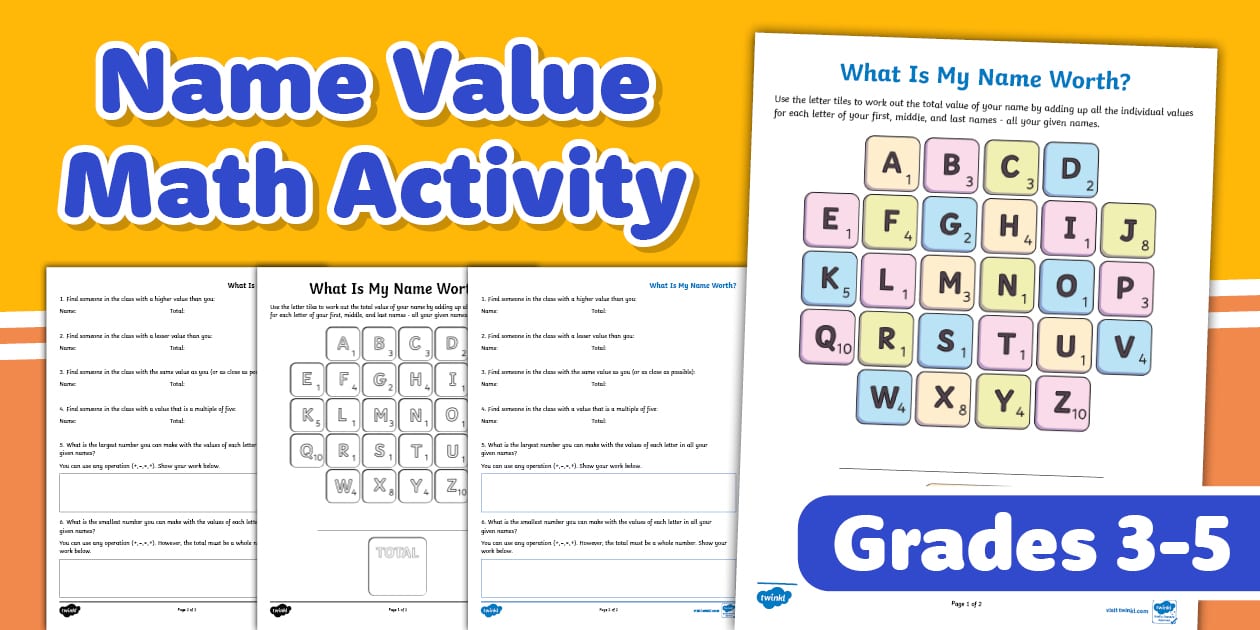 Name Value Math Activity & Classmate Comparison Questions