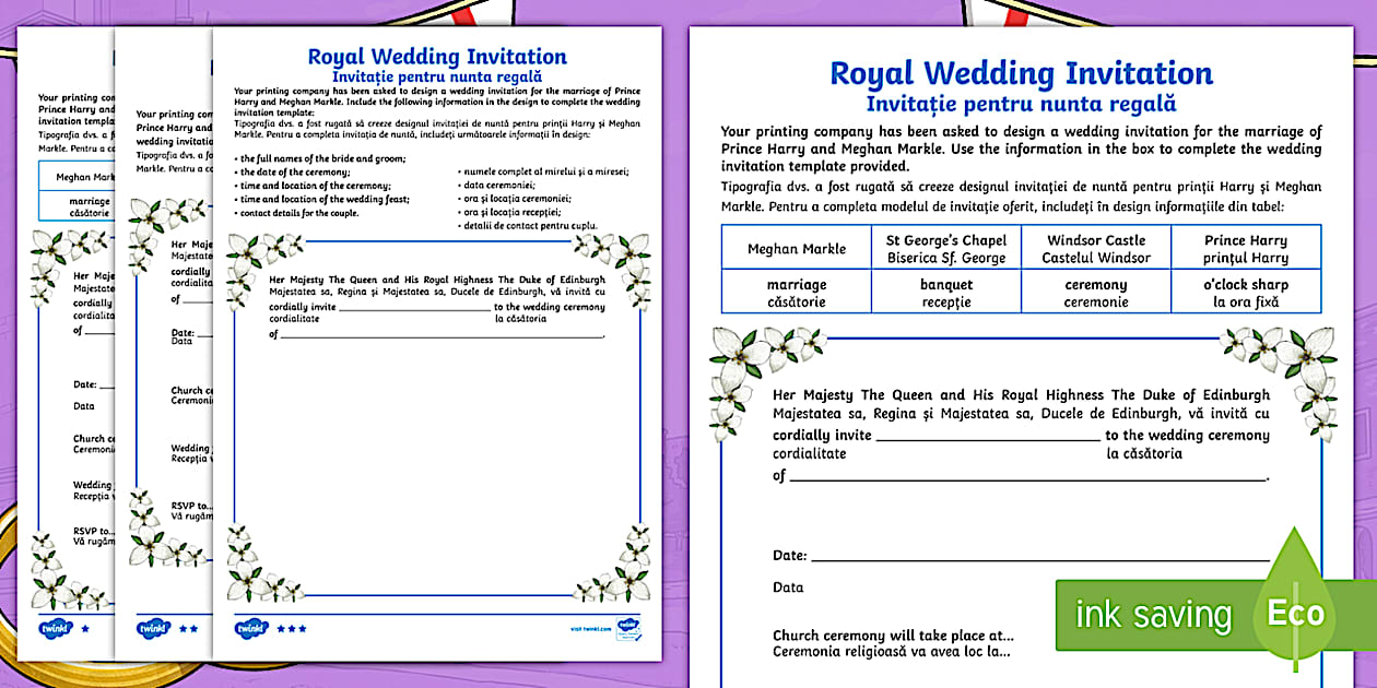 Black and White Royal Wedding Invitation Writing Template - English ...