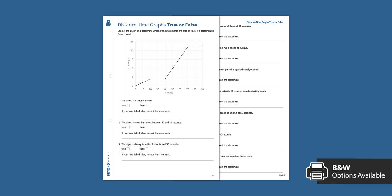 Distance-Time Graphs True or False (teacher made) - Twinkl