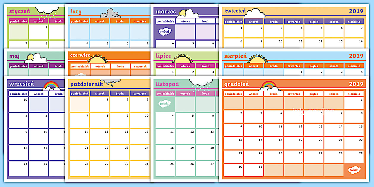 Kalendarz - Kalendarz na każdy miesiąc 2019 (teacher made)