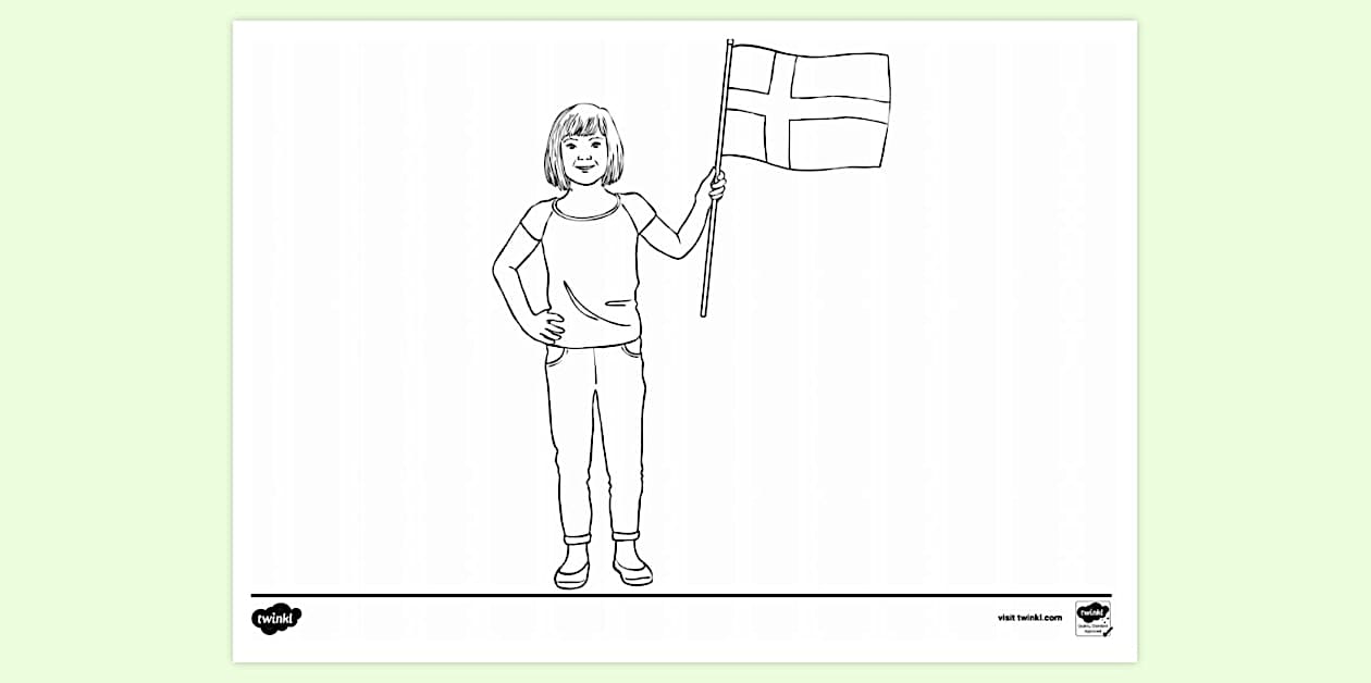 Girl With Swedish Flag Colouring | Colouring Sheets - Twinkl