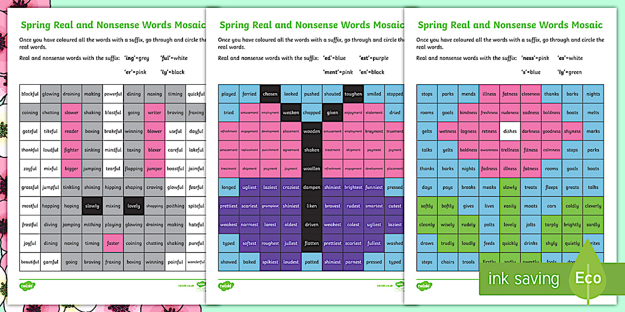 Spring Phase 6 Phonics Mosaic Worksheet / Worksheet - Twinkl