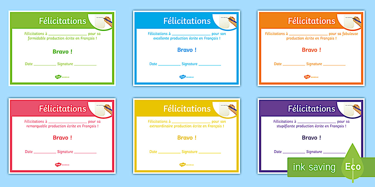French End of Year Written Work Award Certificate - French, End of Year,