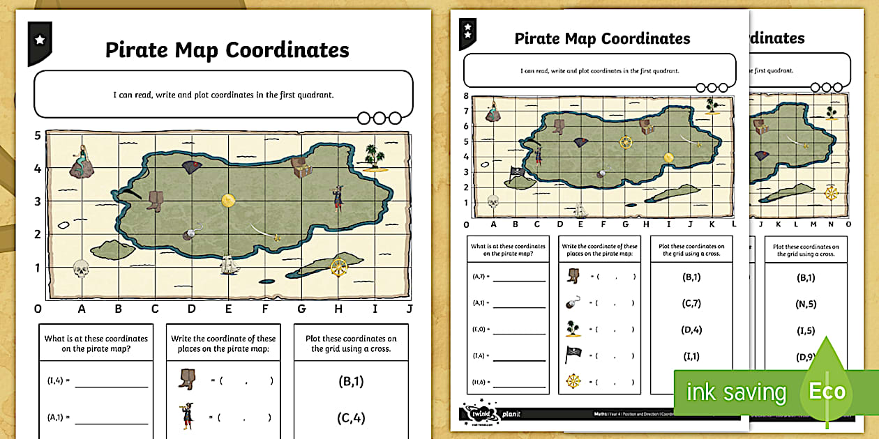 Pirate Map | Coordinate Plane Treasure Map Activity - Twinkl
