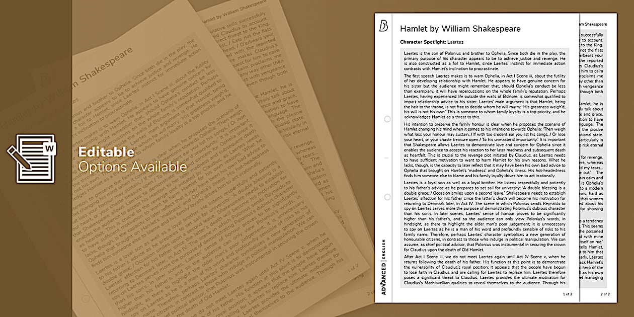 Hamlet Revision: Character Spotlight - Laertes - Twinkl
