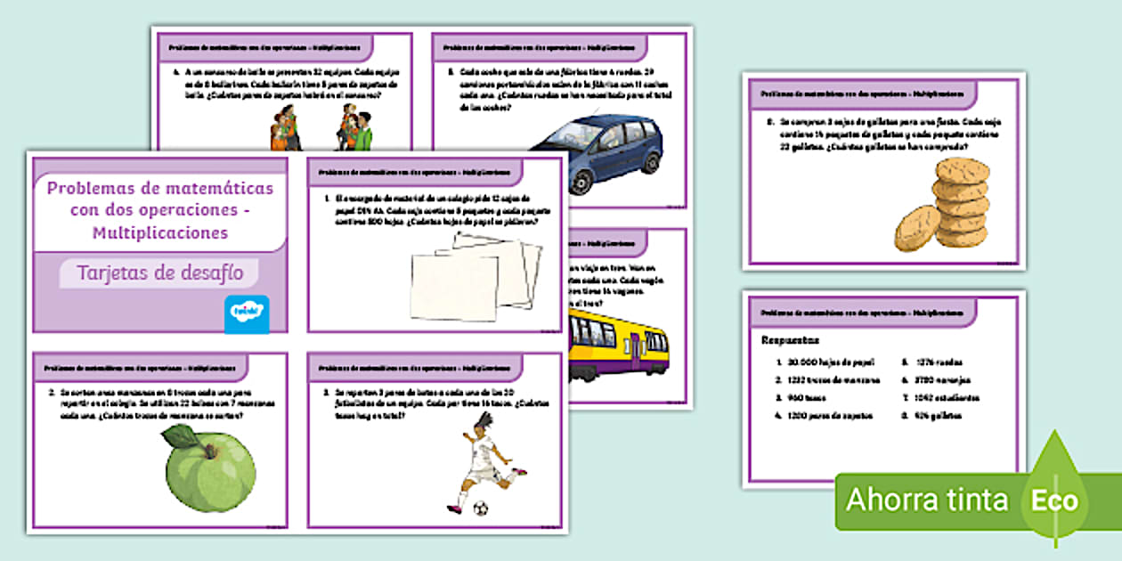 Tarjetas de desafío: Problemas con dos operaciones - Twinkl