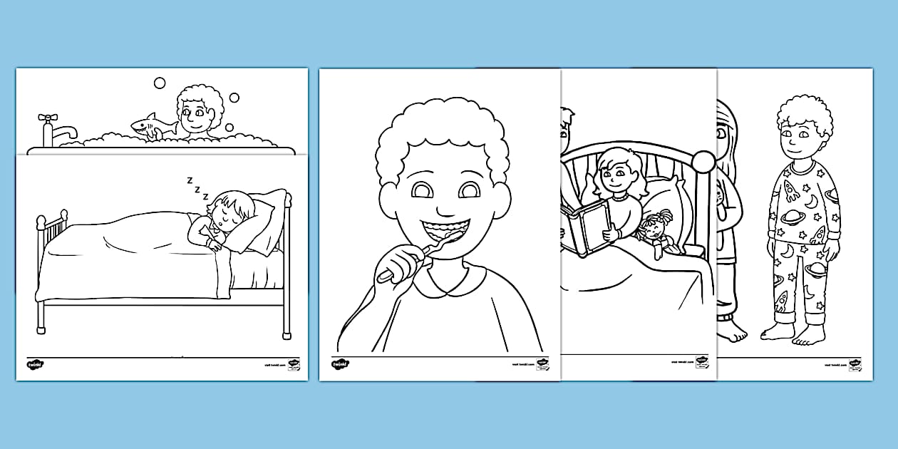 Bedtime Routines Coloring Worksheet (teacher made) - Twinkl