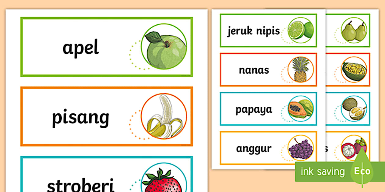 Indonesian Fruit Word Cards (teacher made) - Twinkl