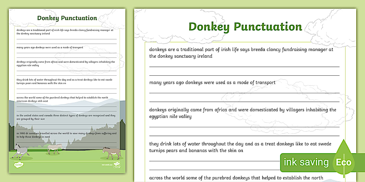 Donkey Punctuation Activity Sheet (teacher made) - Twinkl