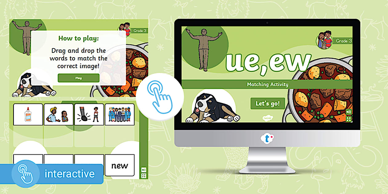Grade 3 Phonics ue, ew Interactive Go Game - Twinkl