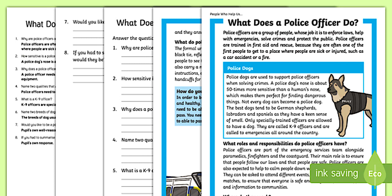 What Does A Police Officer Do? Differentiated Reading Comprehension ...
