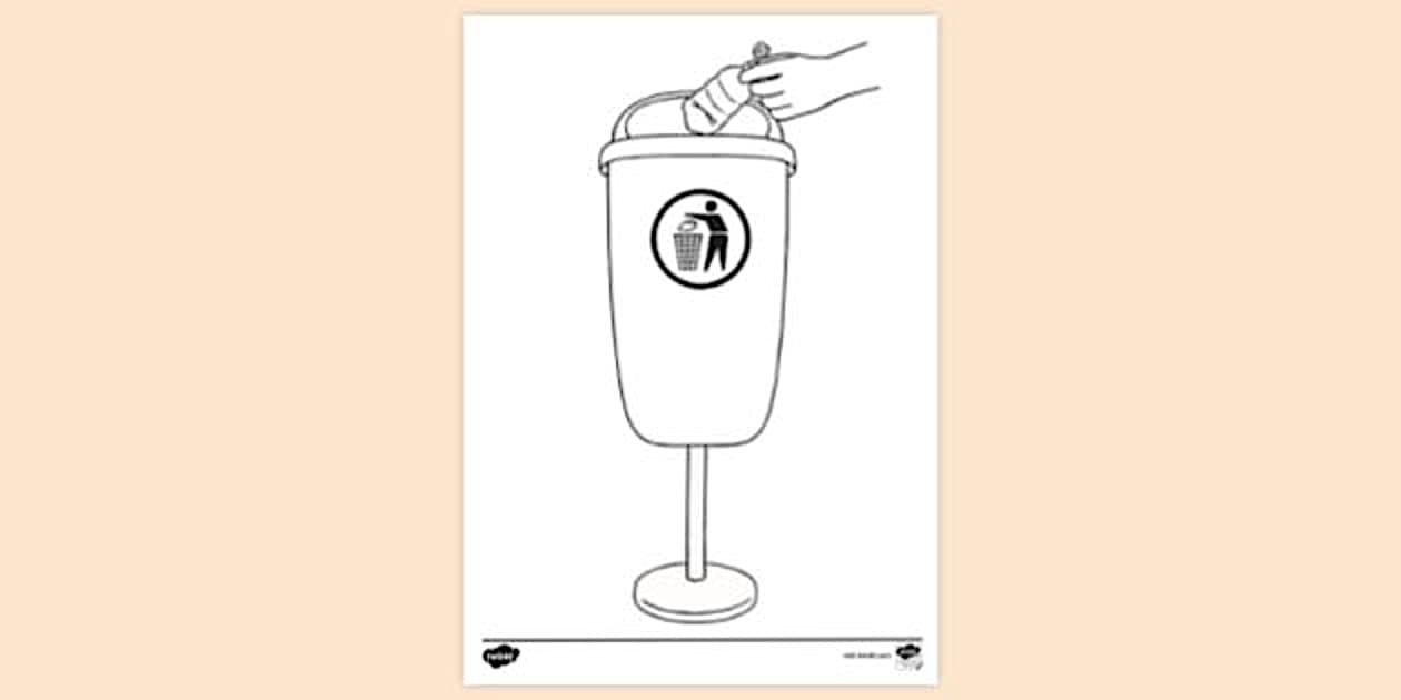 Hand Putting Litter in Bin Colouring | Colouring Sheets