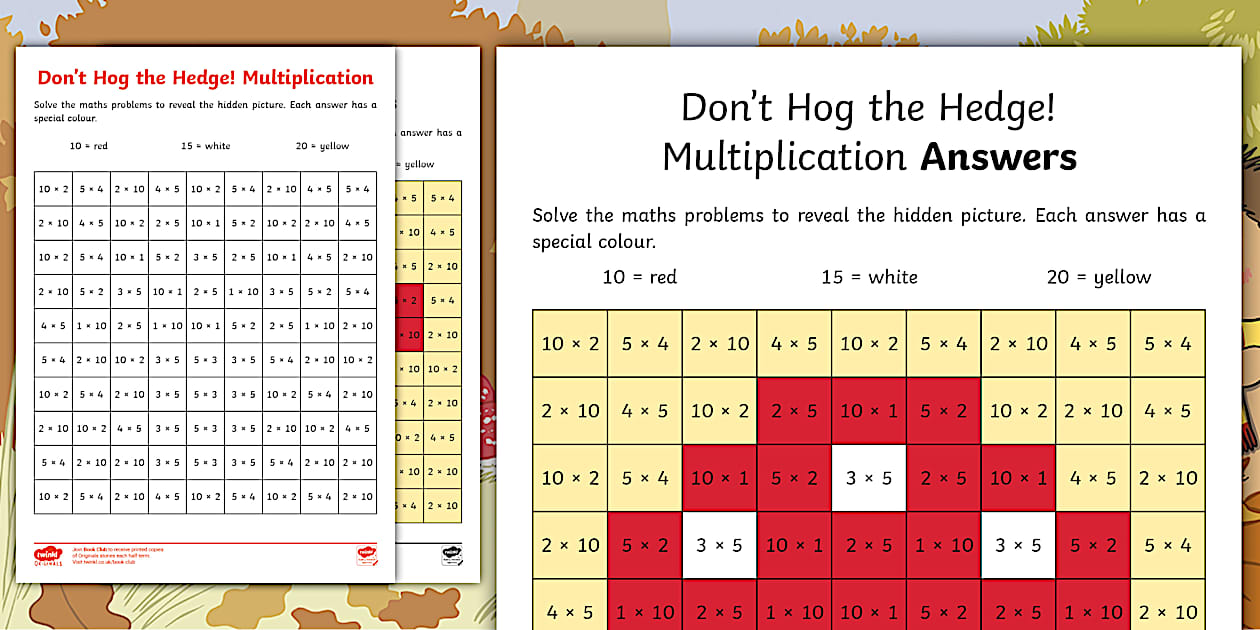Editable Don't Hog the Hedge! Multiplication Mosaic Worksheet