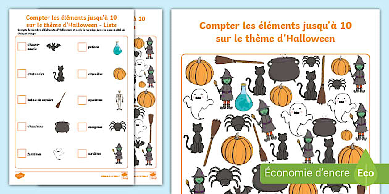 Compter les éléments jusqu'à 10 sur le thème d'Halloween