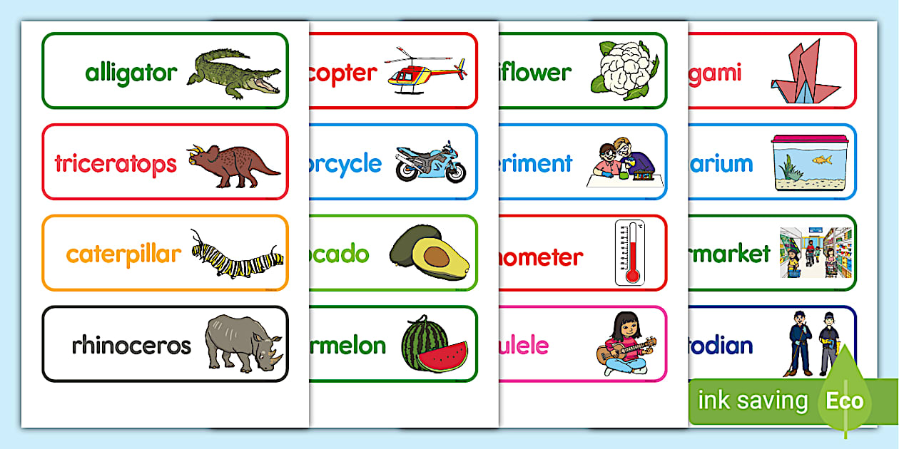 Four Syllable Words with Pictures (teacher made) - Twinkl
