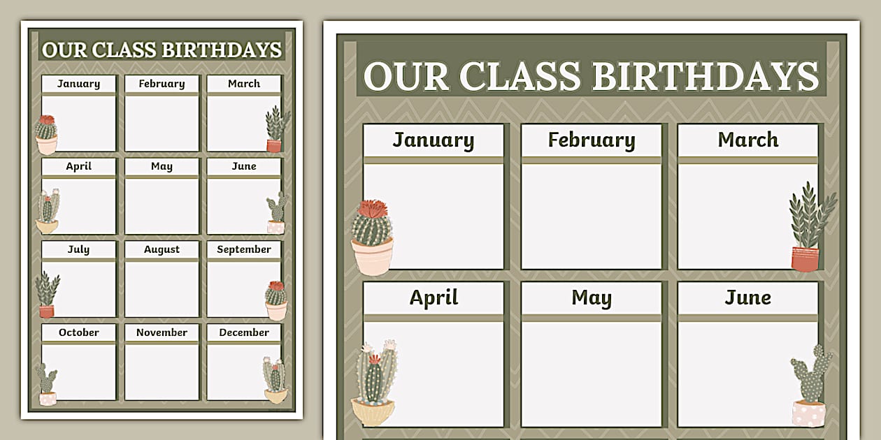 Succulents-Themed Birthday Chart Poster (teacher made)