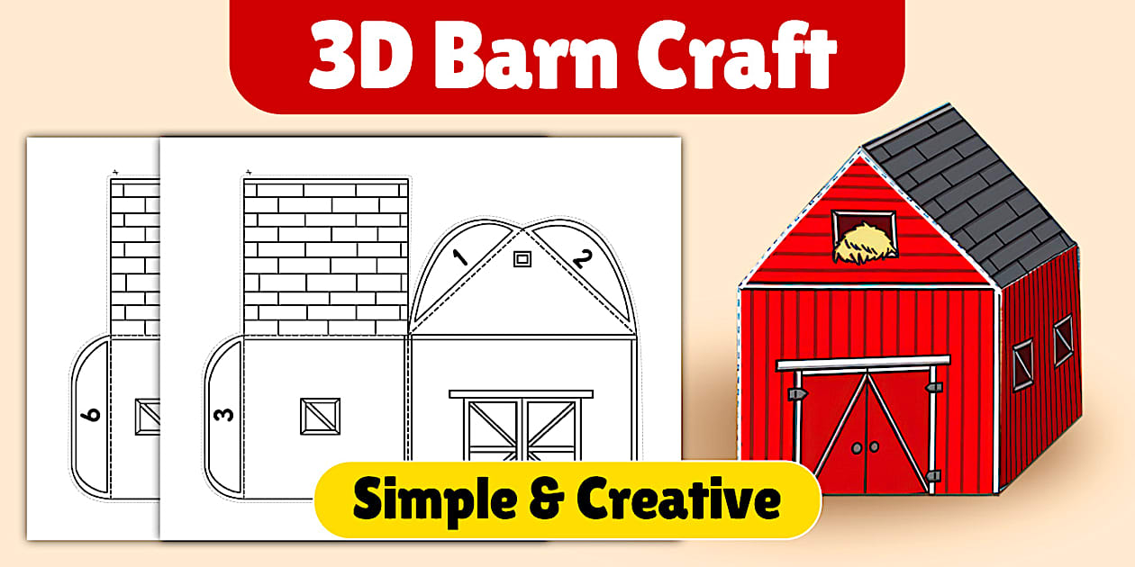 3D Barn Paper Craft (teacher made) - Twinkl
