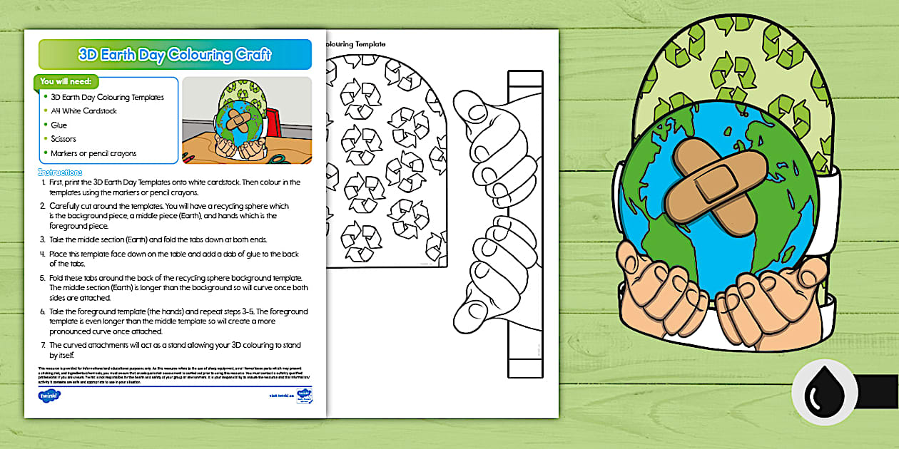3D Earth Day Colouring Craft (teacher made) - Twinkl