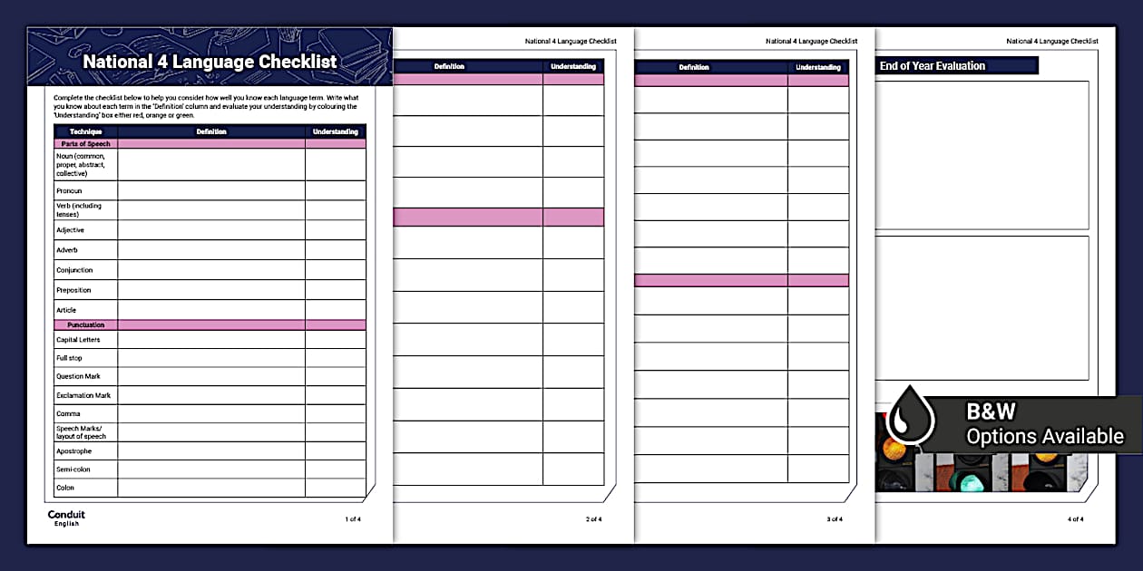 National 4 English Language Checklist (teacher made)