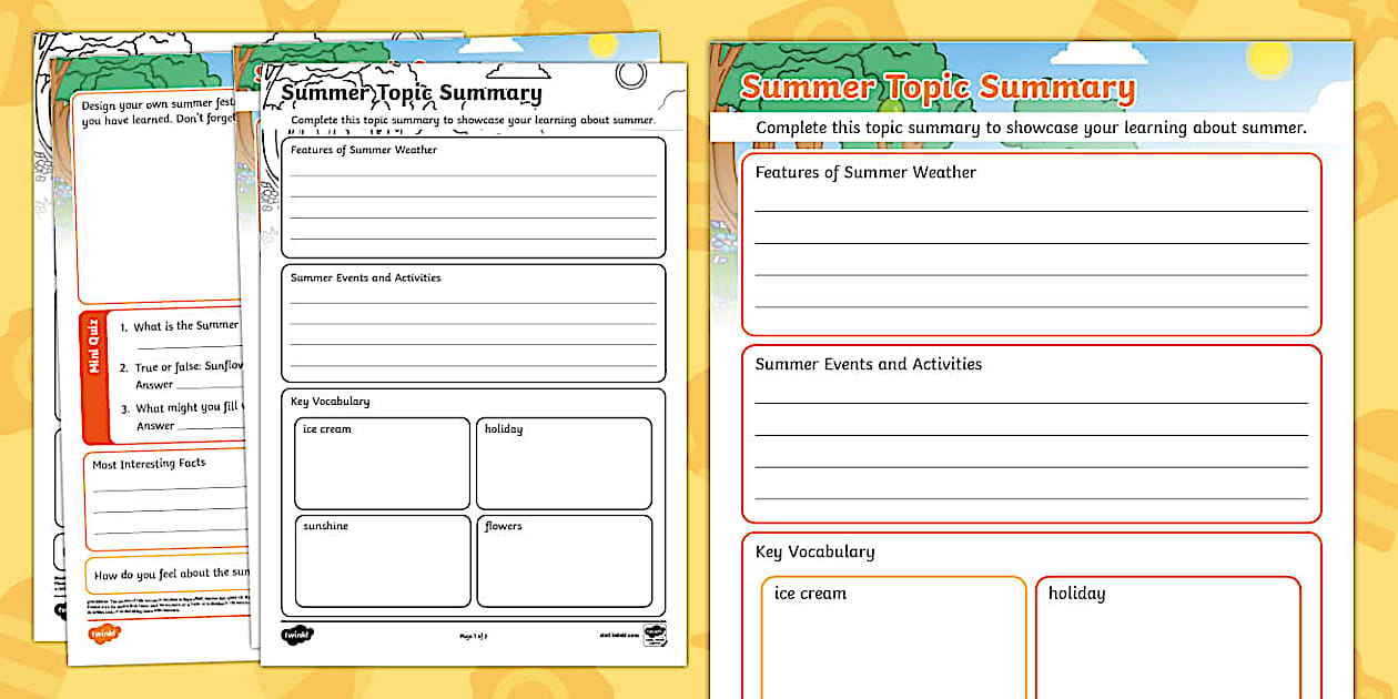 Summer Topic Summary Template (teacher made) - Twinkl