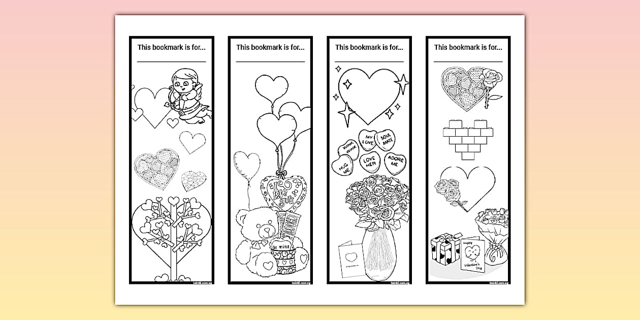 Valentine's Day Bookmark Colouring Activity (Teacher-Made)