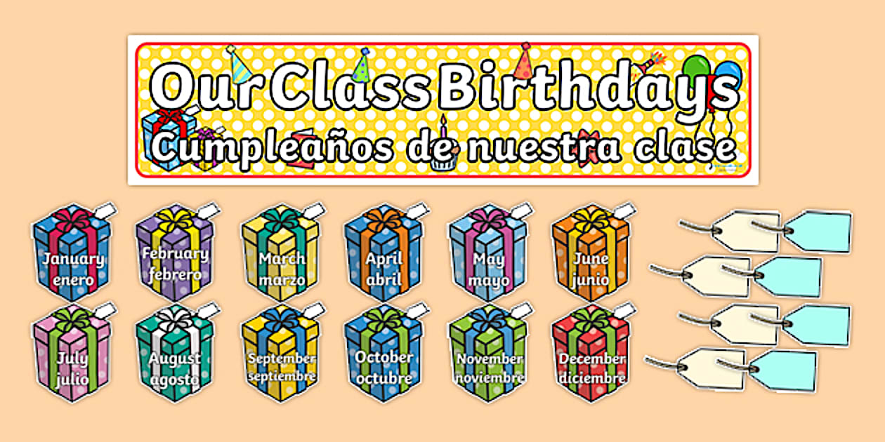 Editable Birthday Display Set Presents English/Spanish