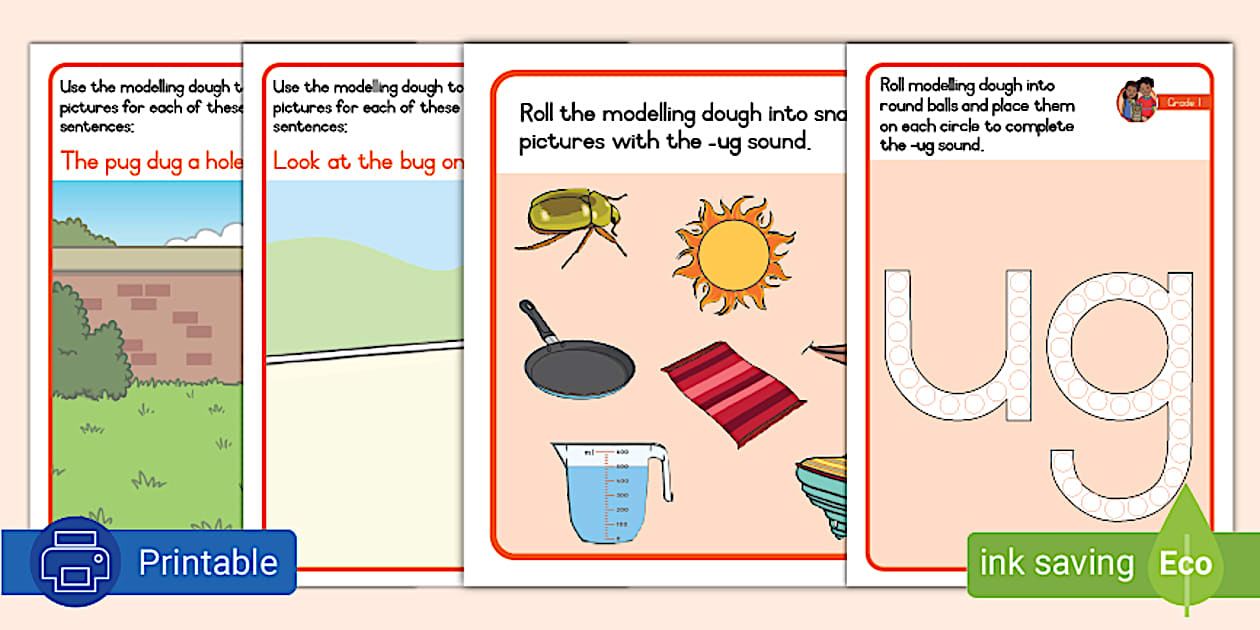 Grade 1 Phonics: -ug Modelling Dough Playmats - Twinkl