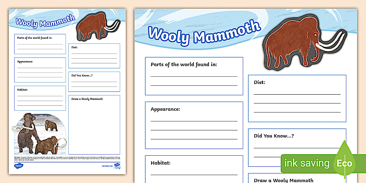 Wooly Mammoth Fact File Template (Teacher-Made) - Twinkl