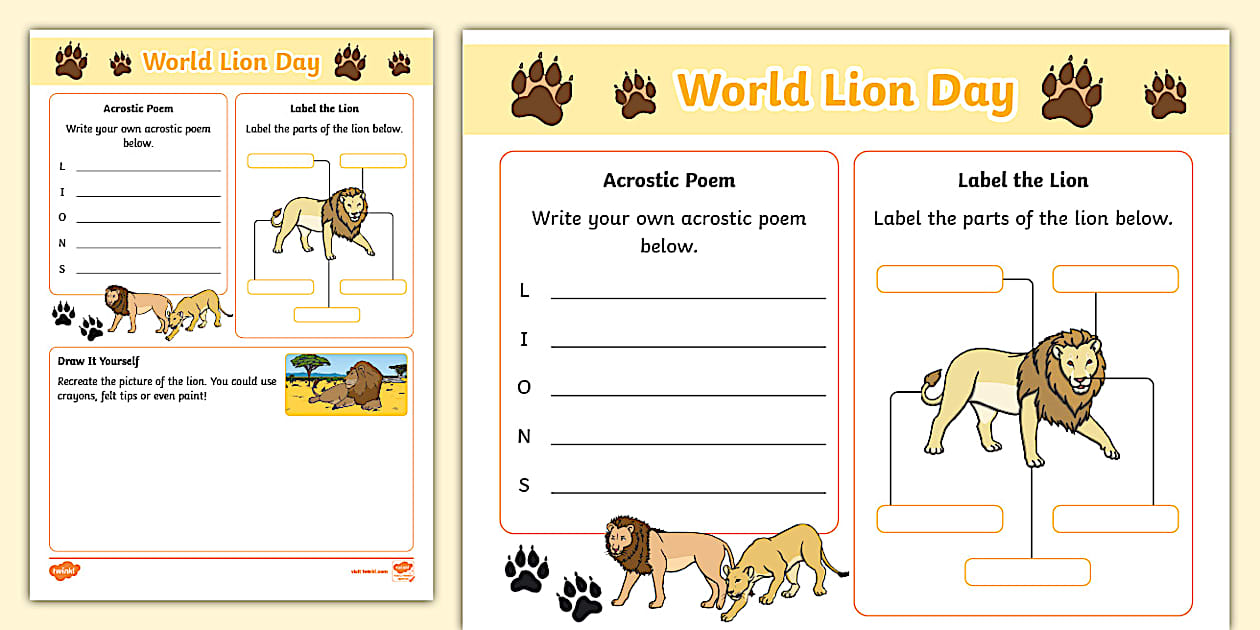 KS1 World Lion Day Boredom Buster - animals (teacher made)