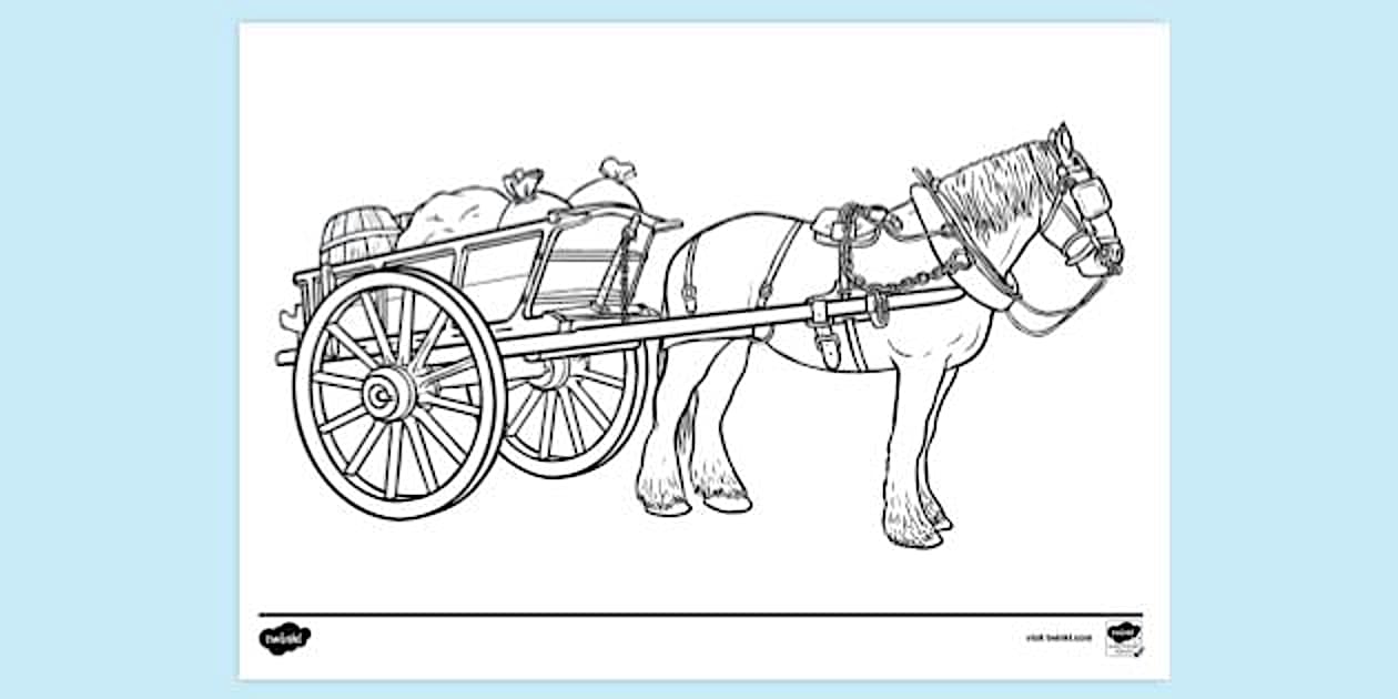 Tudor Horse And Cart With Goods Colouring Sheets - Twinkl