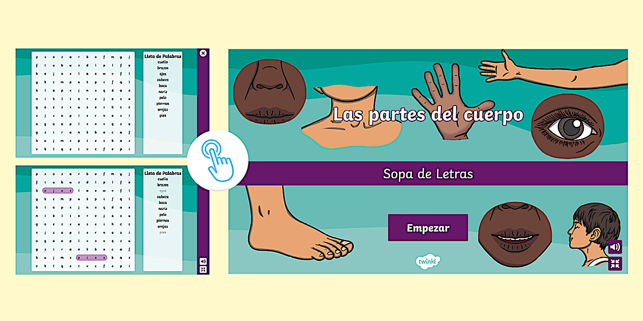 Sopa de letras interactiva: Las partes del cuerpo - Twinkl