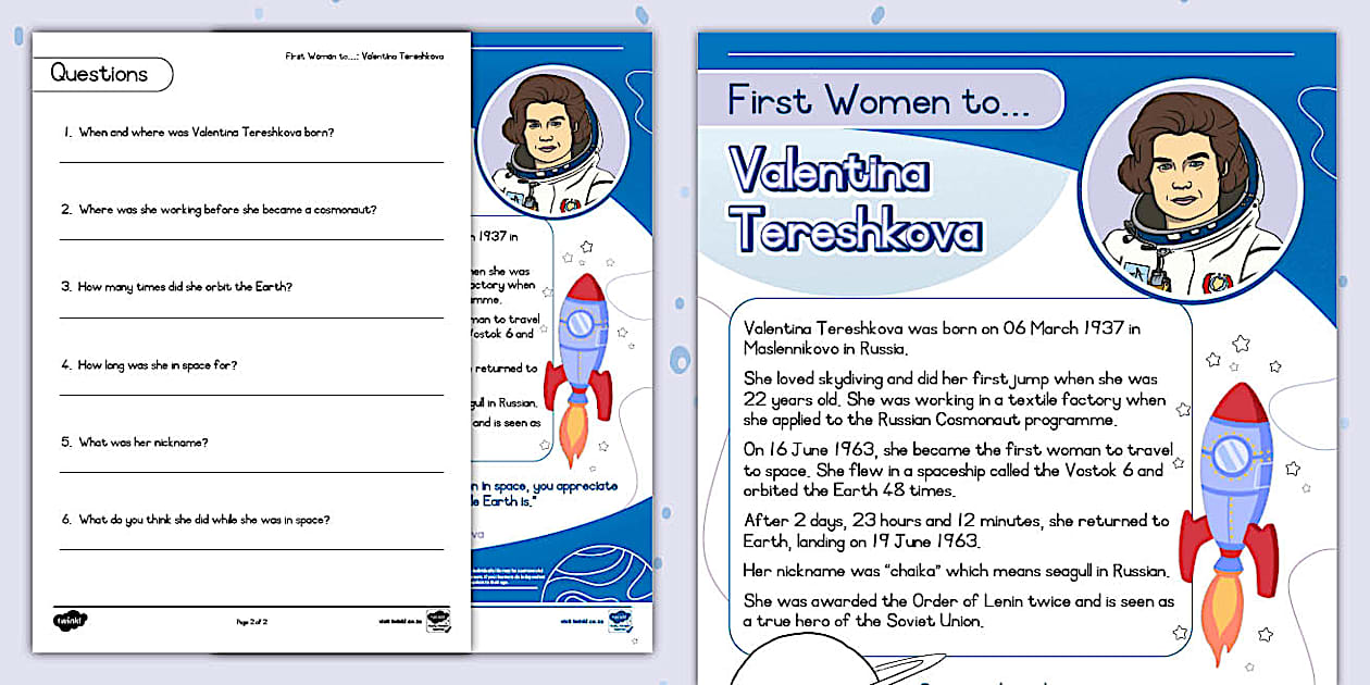 First Woman to…: Valentina Tereshkova — Comprehension Card 2