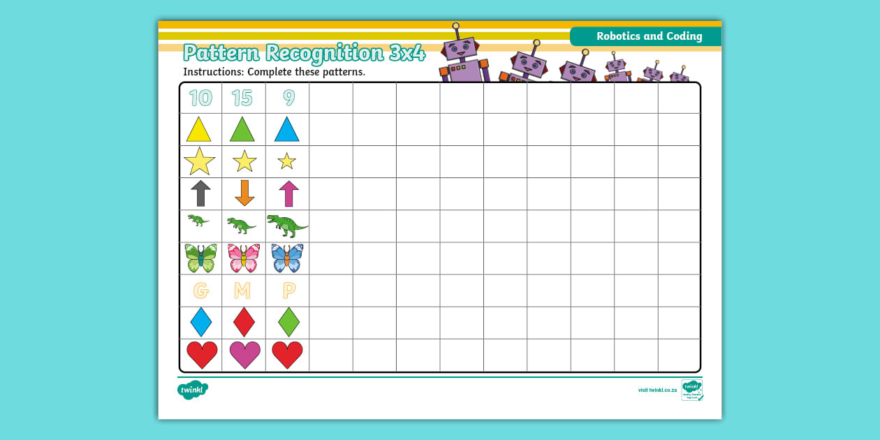 Robotics And Coding Pattern Complete The Patterns 3x4