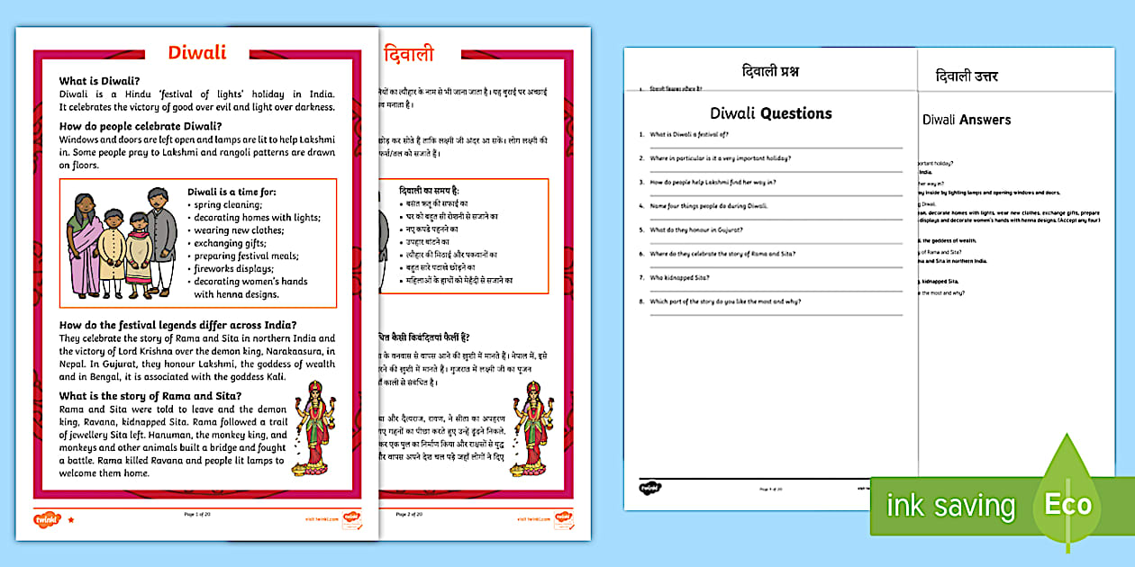 Diwali Reading Comprehension | PDF Resource | Primary