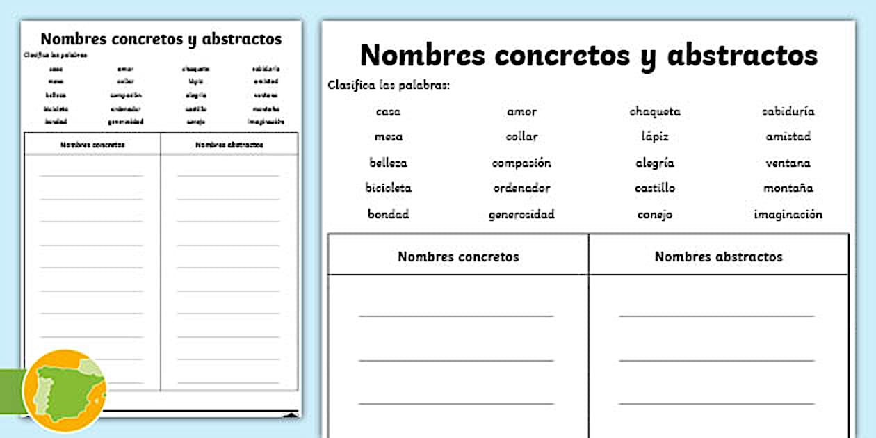Ficha de actividad: Nombres concretos y abstractos - Twinkl