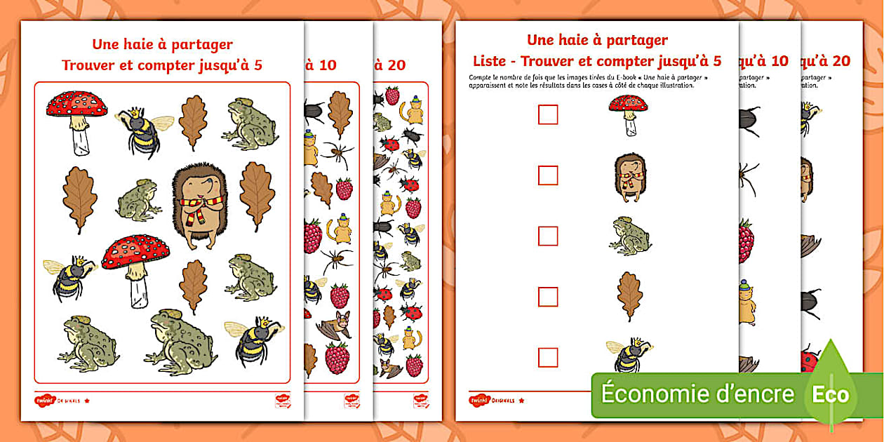 Trouver et compter jusque 5, 10 et 20 - Une haie à partager