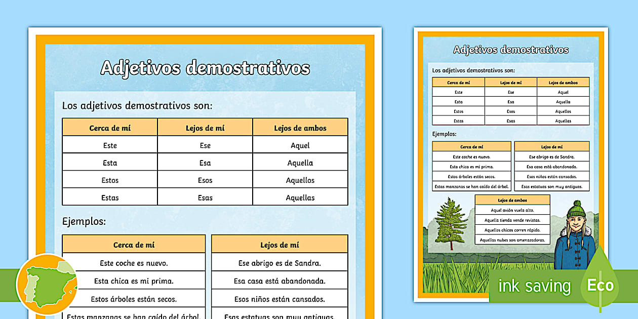 Hoja informativa: Los adjetivos demostrativos - Twinkl