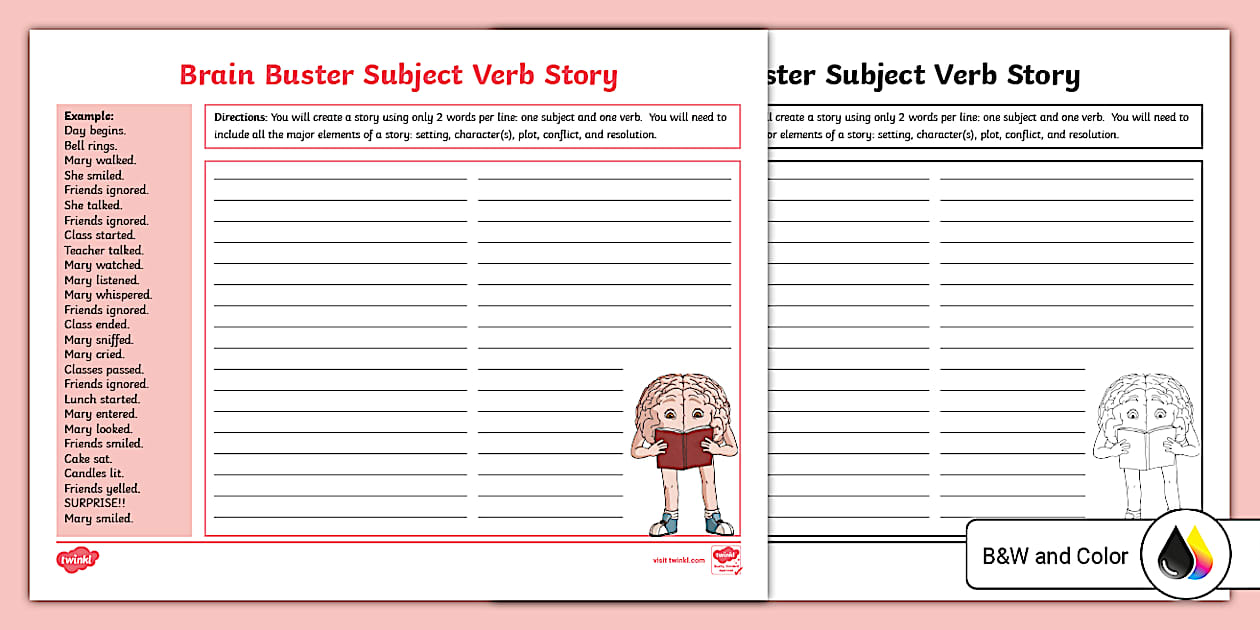Eighth Grade Brain Buster Subject Verb Story Worksheet