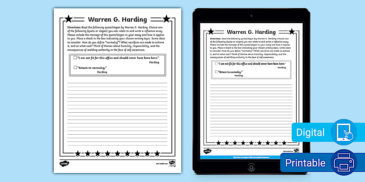 Eighth Grade Warren G. Harding Writing Connection - Twinkl