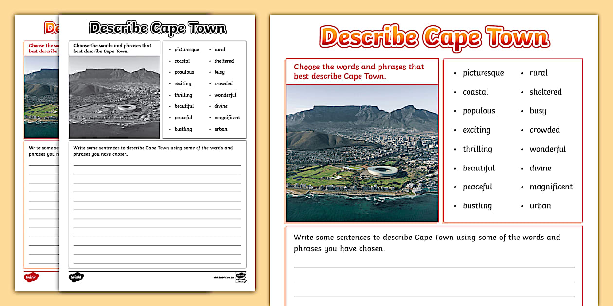 Describe Cape Town Worksheet (teacher made) - Twinkl