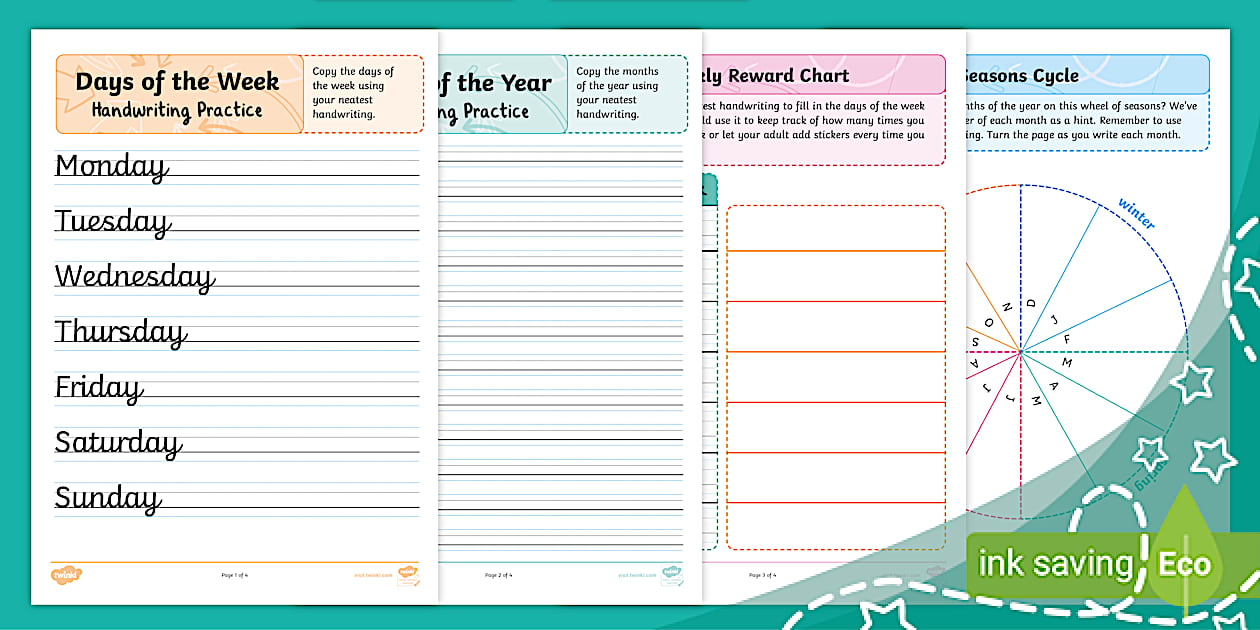 Days of the Week and Months of the Year Handwriting Practice