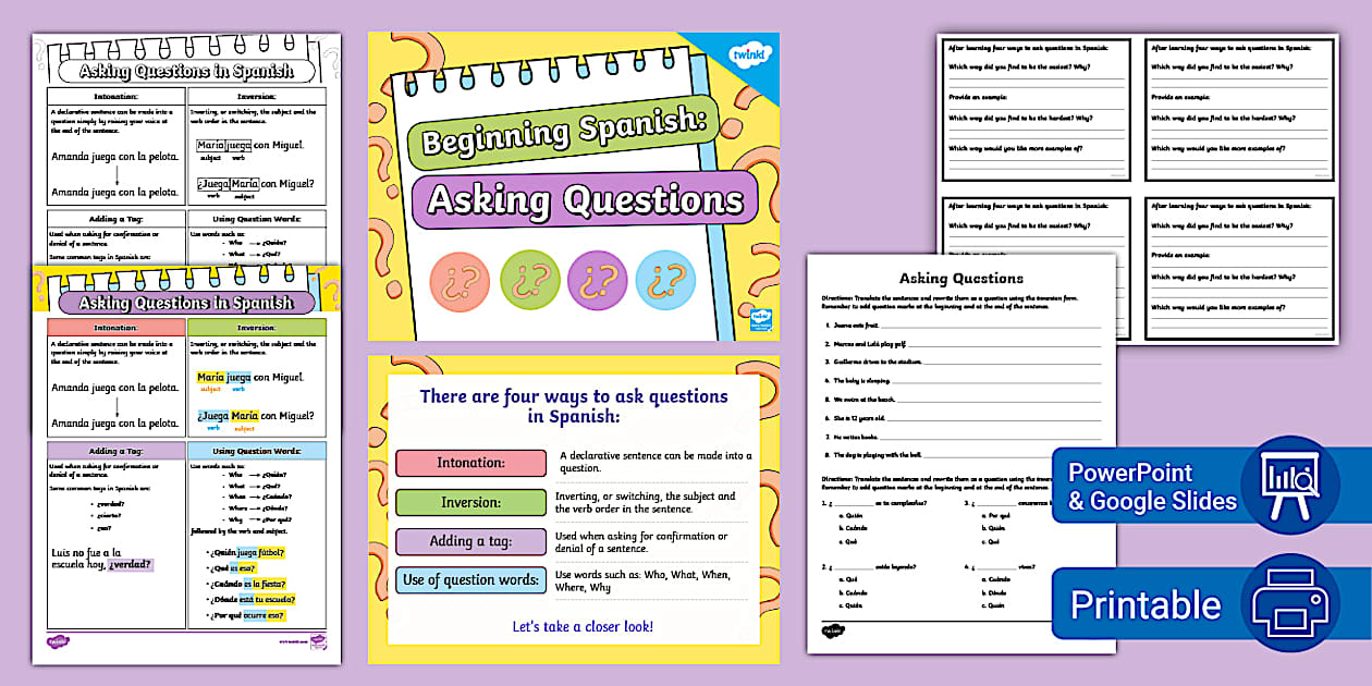 Beginning Spanish: Asking Questions Lesson Pack - Twinkl